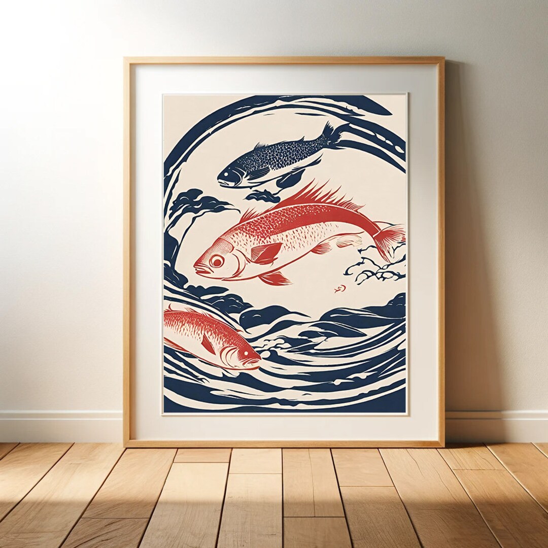 Traditional Japanese Koi Fish Poster Ukiyo-e Inspired Wall Art - Etsy