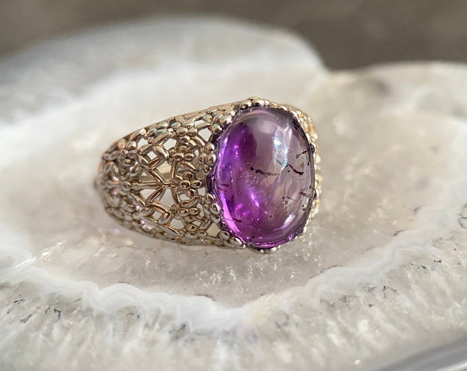 Super Seven Silver Adjustable Ring, Oval Shape Sterling Silver Ring W/crystal Stones, Rings ...