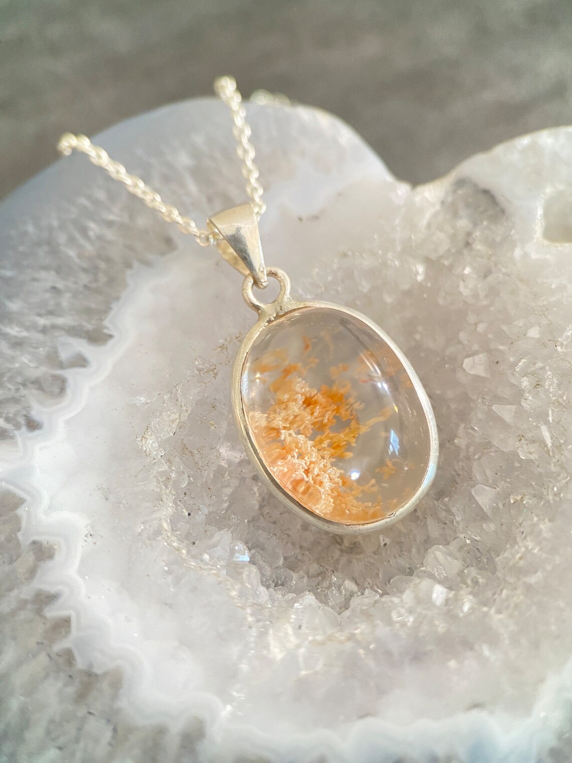 Oval Shaped High Quality Garden Quartz Pendant With Sterling Silver ...