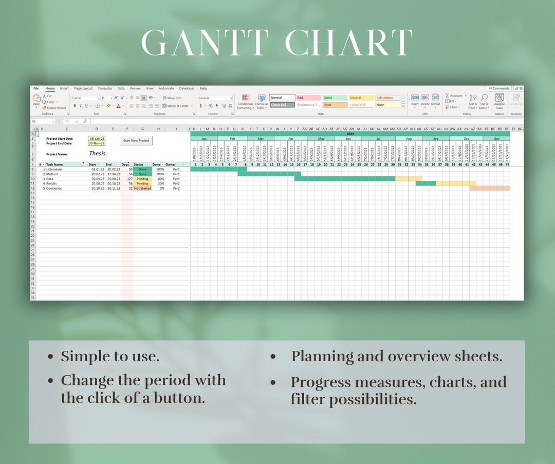 Simple Gantt Chart Excel Template |planning Spreadsheet|management Tool ...