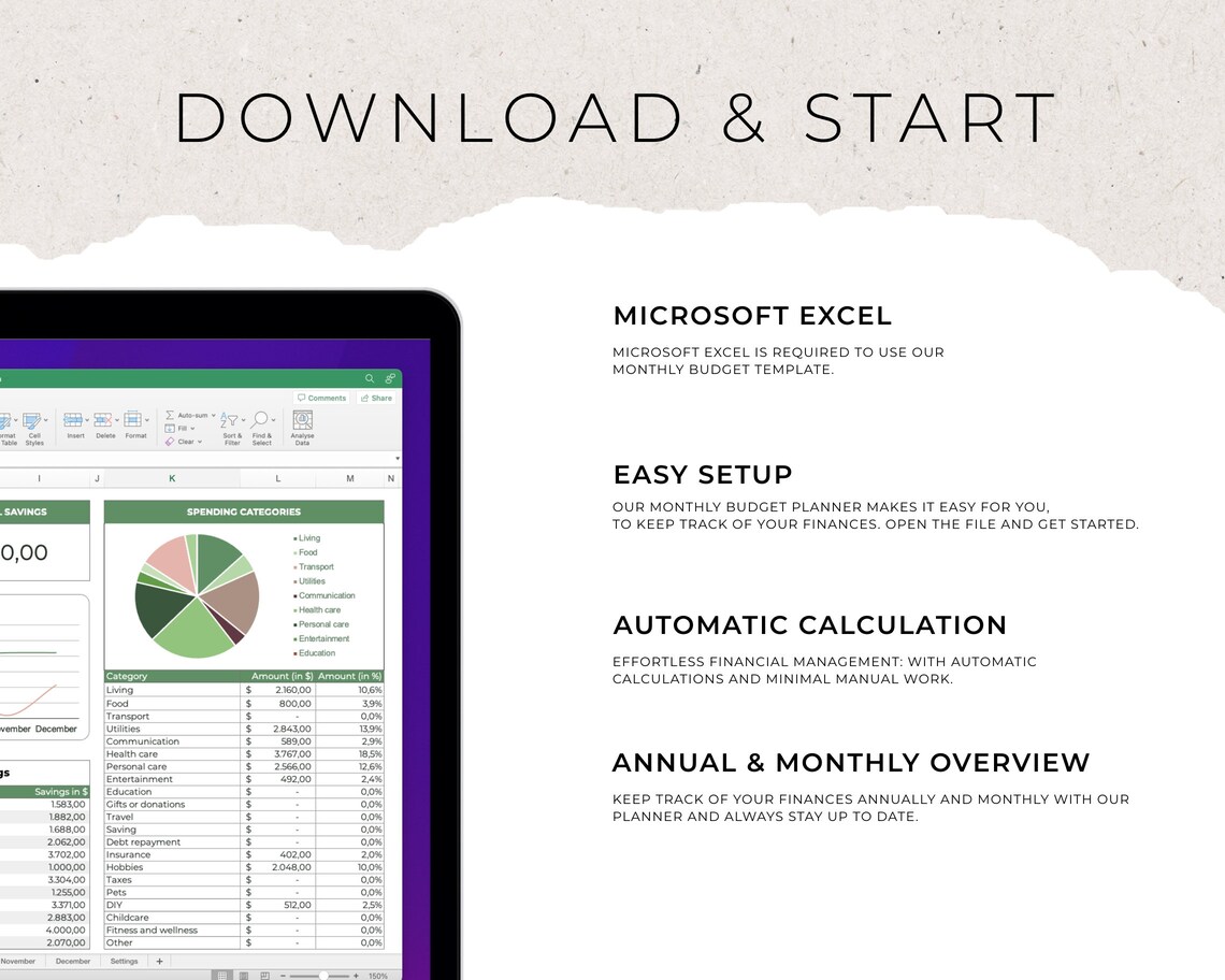Excel Budget Template, Expense Tracker for Excel, Monthly Budget and ...