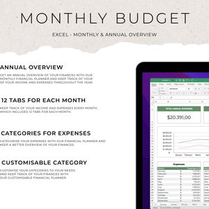 Excel Budget Template, Expense Tracker for Excel, Monthly Budget and ...
