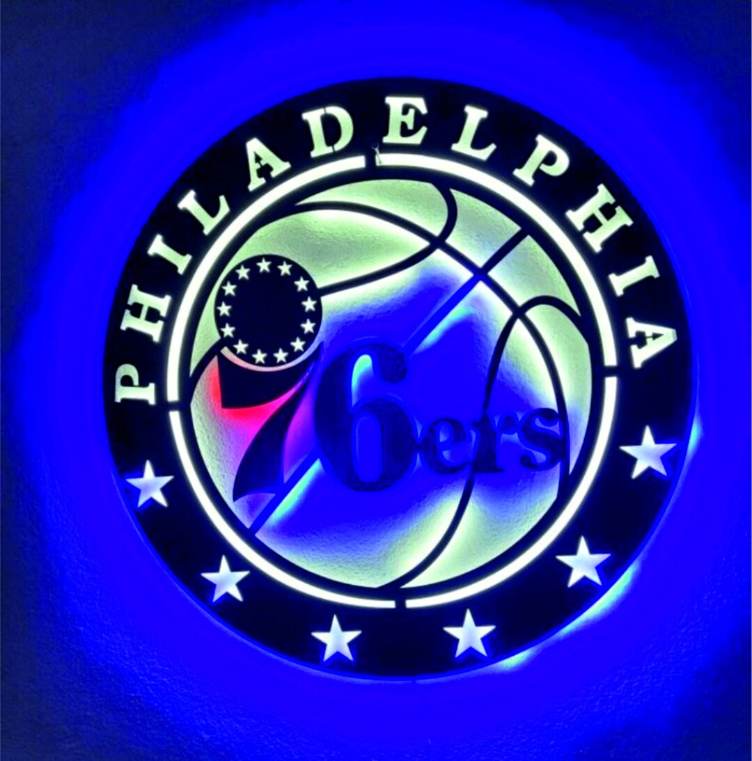 Philadelphia 76ers Woodlogo, LED Wood Wall Art, Wall Decor ...