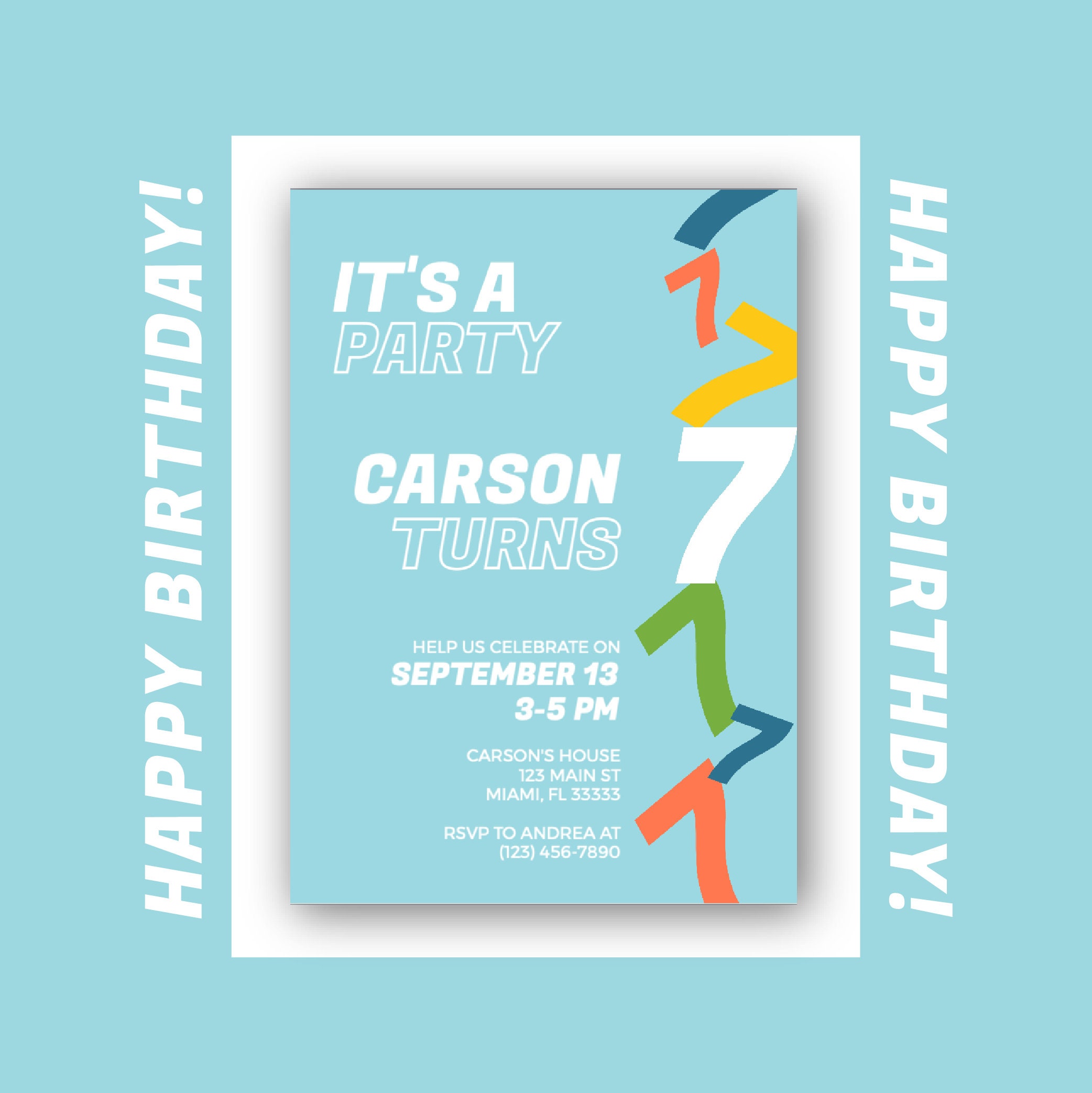 7th Birthday Party Invitation, Boy Birthday Party, Kid Birthday Party ...