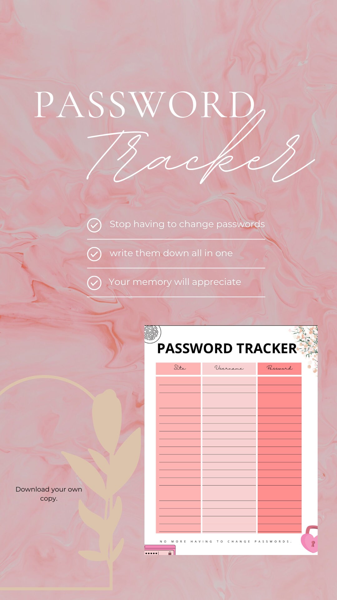 Password Tracker Sheet Password Record Organizer for Passwords - Etsy