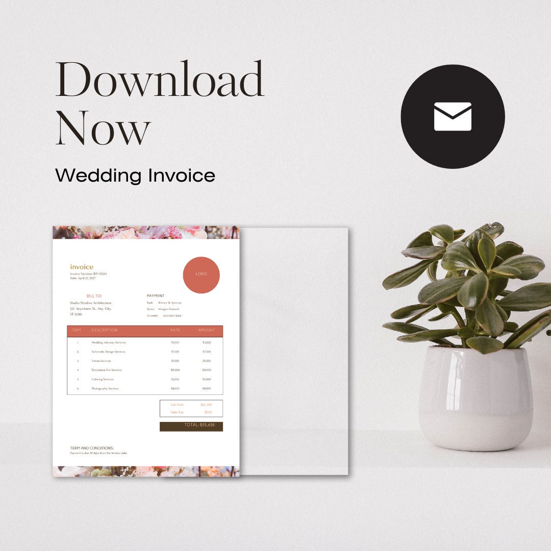Custom Wedding Invoice Template Editable | Elegant Design for Wedding ...