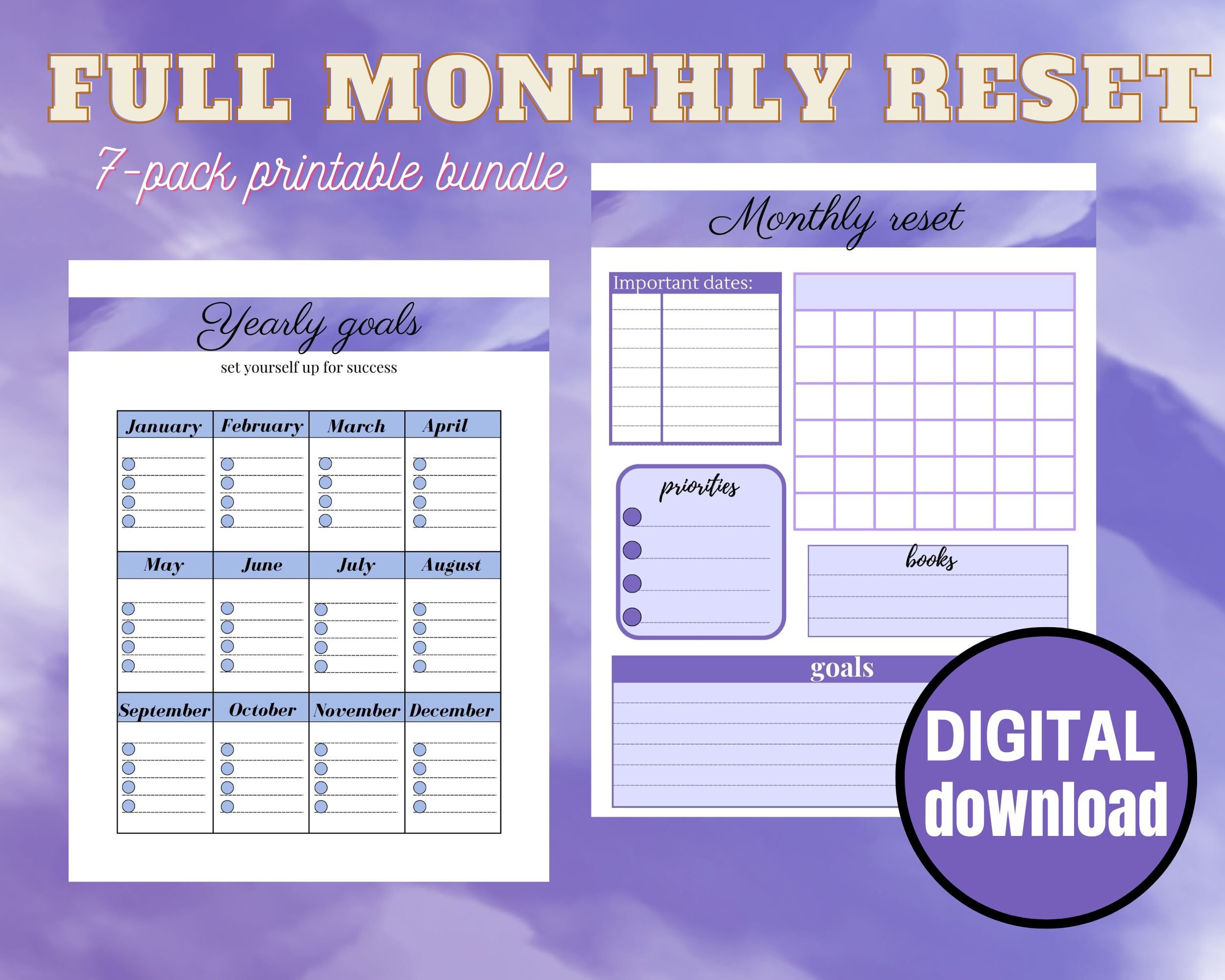7 Pack Full Monthly Reset Printable - Etsy