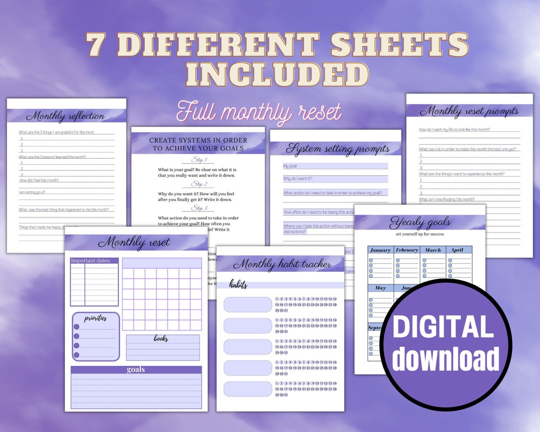 7 Pack Full Monthly Reset Printable - Etsy