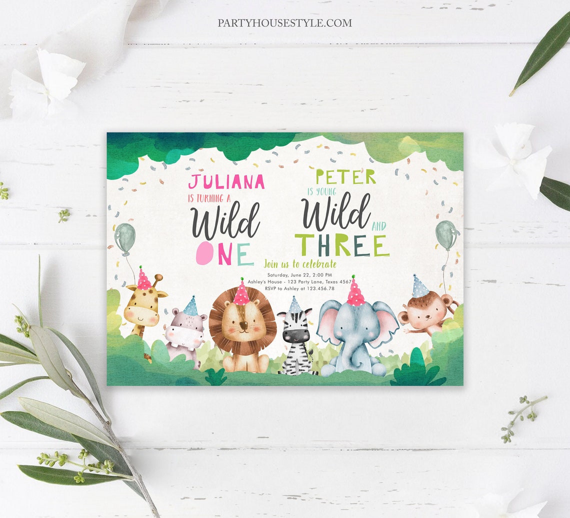 Editable Wild One Young Wild and Three Birthday Invitation Party ...