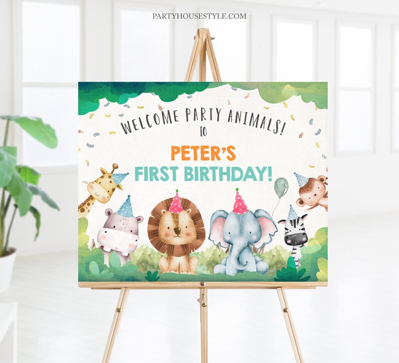 Editable Party Animals Welcome Sign Party Animal Sign Zoo Safari ...