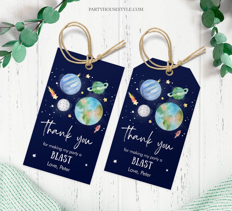 Editable Galaxy Space Favor Tags Outer Space Birthday Thank You Label ...