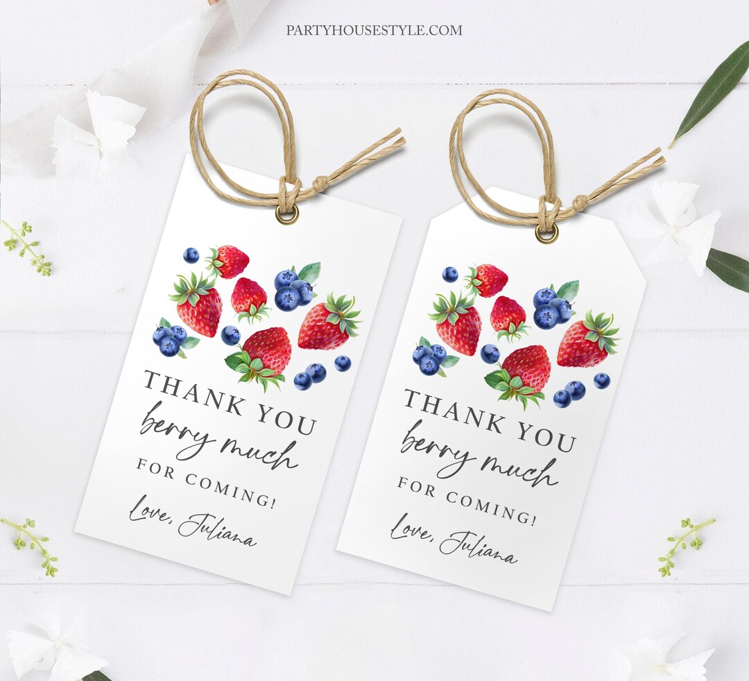 Editable Blueberry Strawberry Favor Tags Berry First Birthday Thank You ...