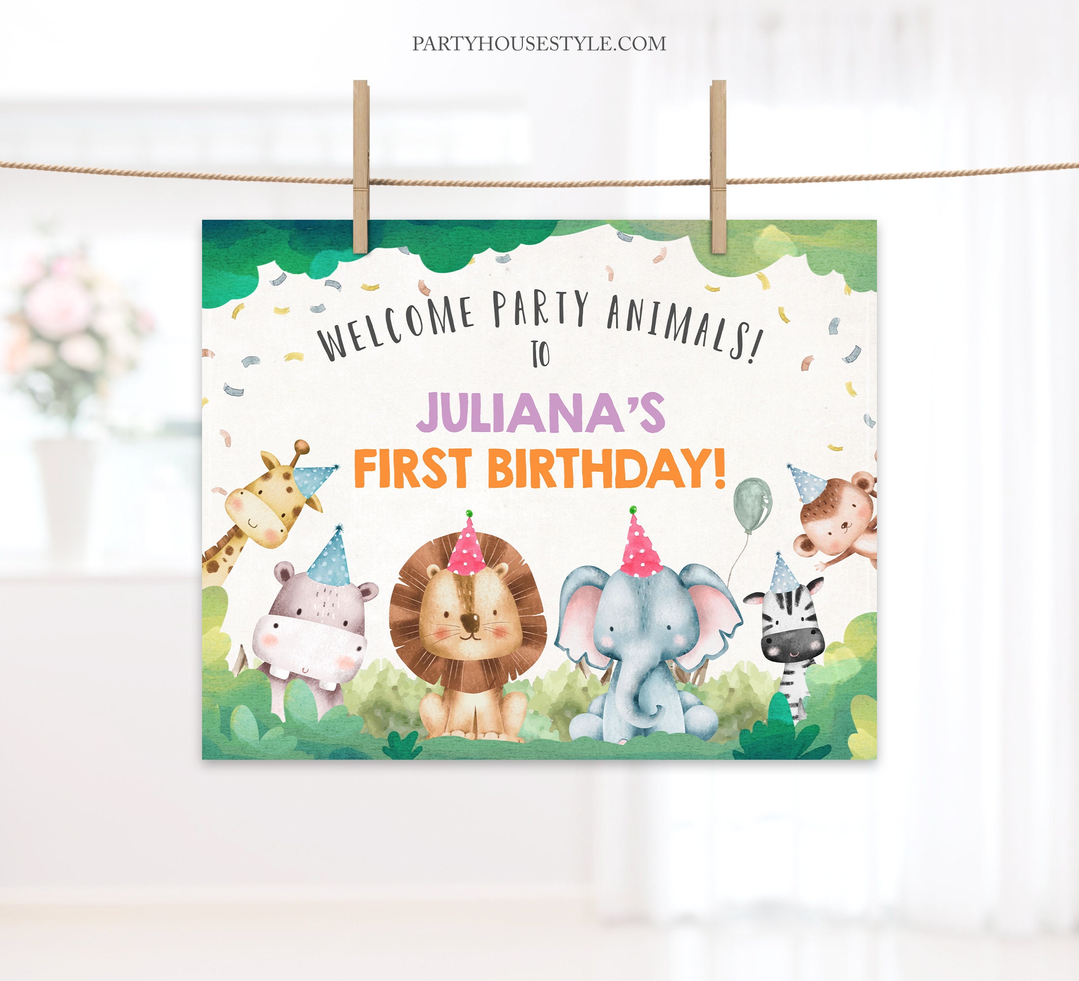 Editable Party Animals Welcome Sign Party Animal Sign Zoo Safari ...