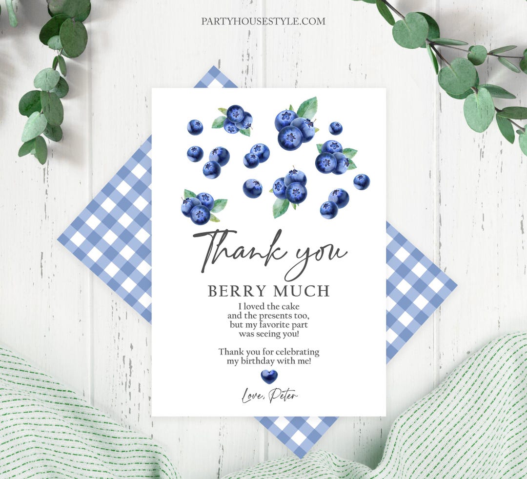 Editable Blueberry Thank You Card Berry First Birthday Berry Sweet ...