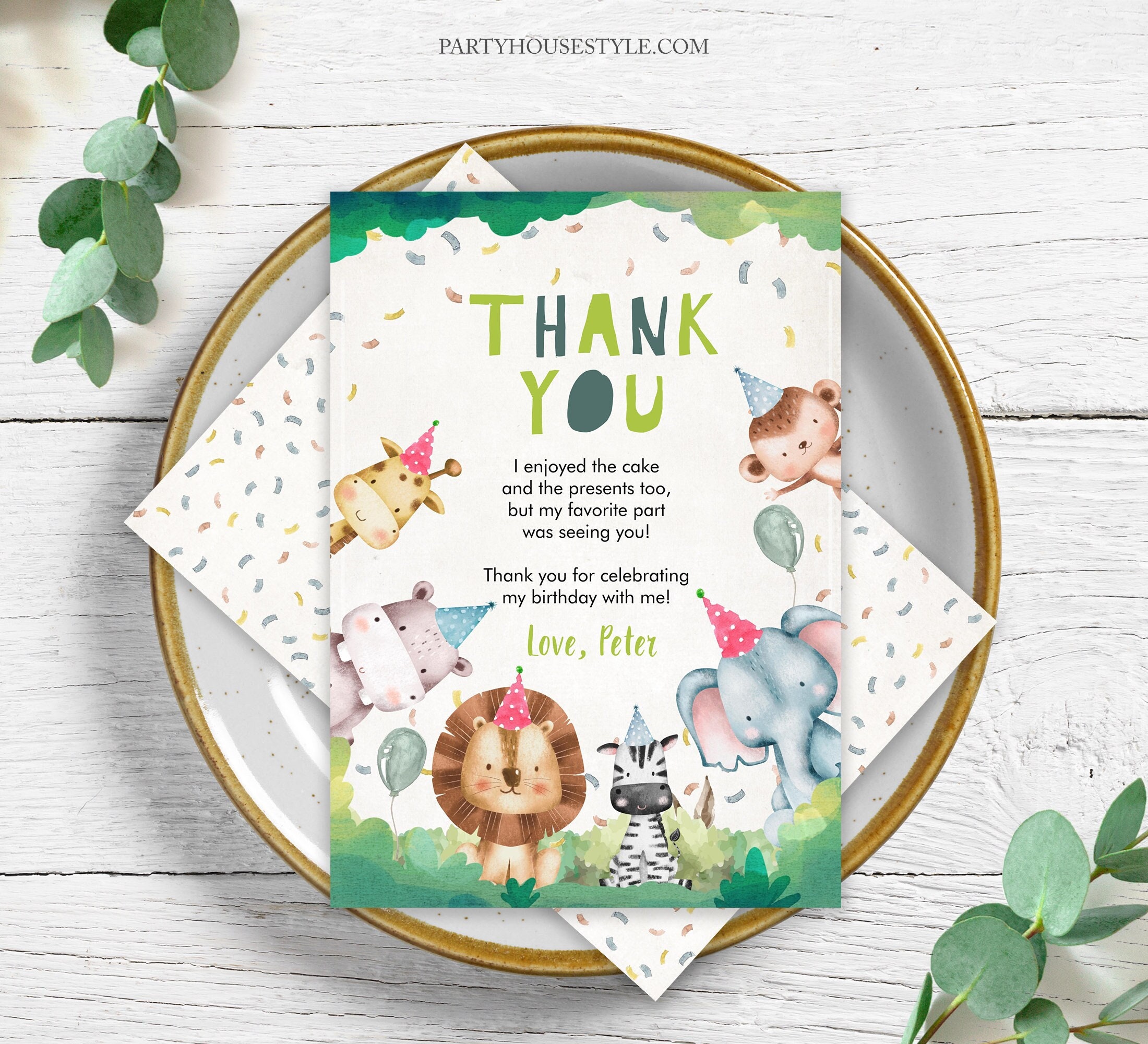 Editable Thank You Card Birthday Safari Animals Wild One Two Wild Thank ...