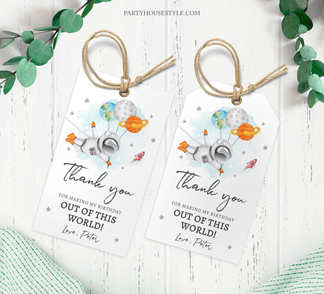 Editable Orange Planets Space Favor Tag Galaxy Gift Tag Space Birthday ...