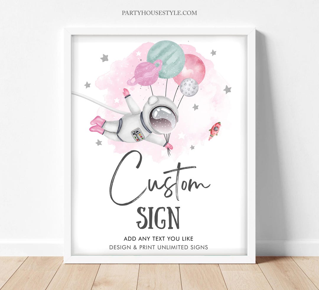 Editable Custom Sign Astronaut Space Birthday Party Outer Planets ...