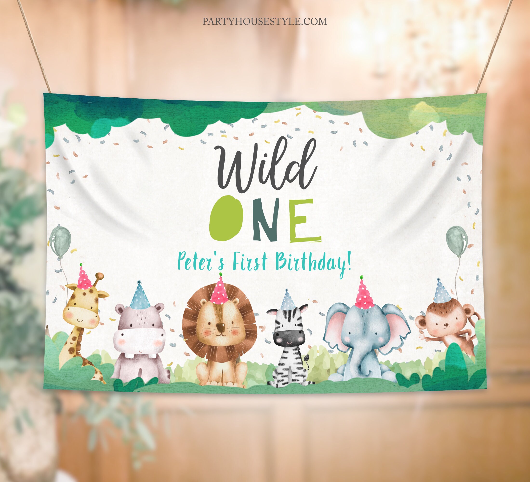 Editable Party Animals Birthday Backdrop Banner Safari Animals Boy Wild ...