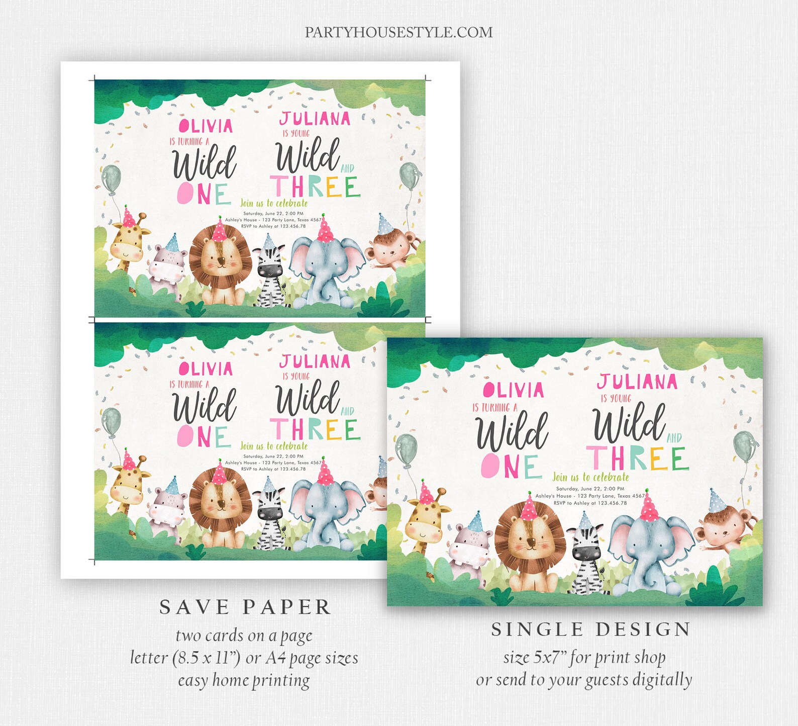 Editable Wild One Young Wild and Three Birthday Invitation Party ...