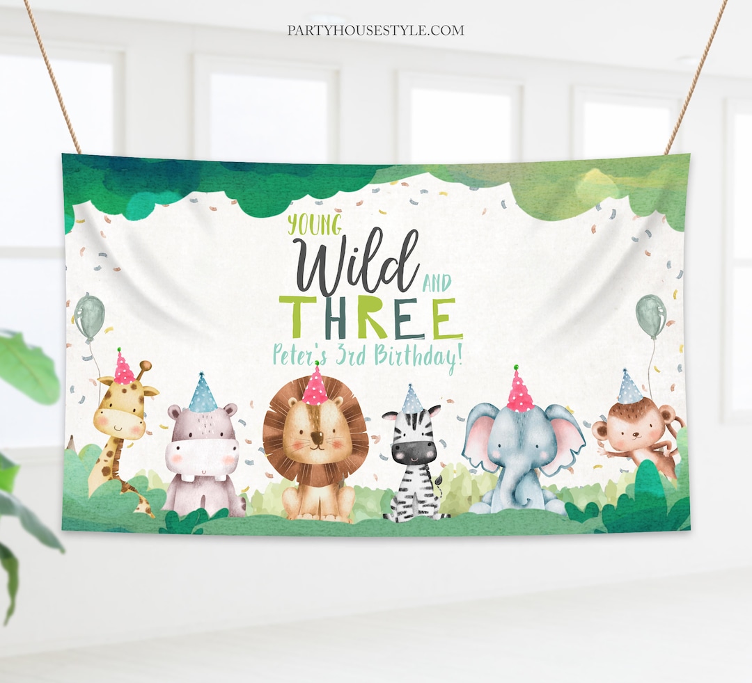 Editable Party Animals Birthday Backdrop Banner Safari Animals Boy ...