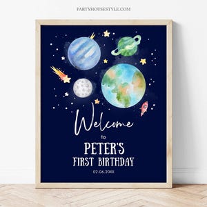 Editable Galaxy Space Birthday Welcome Sign 1st Birthday Boy Galaxy ...