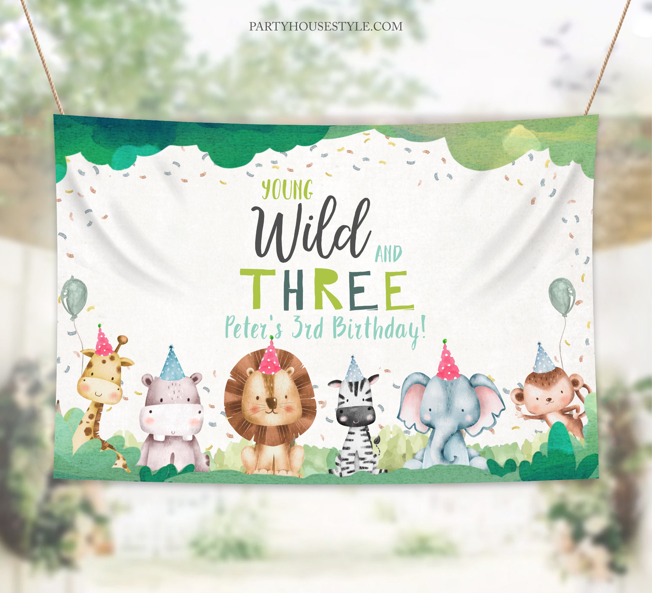 Editable Party Animals Birthday Backdrop Banner Safari Animals Boy ...