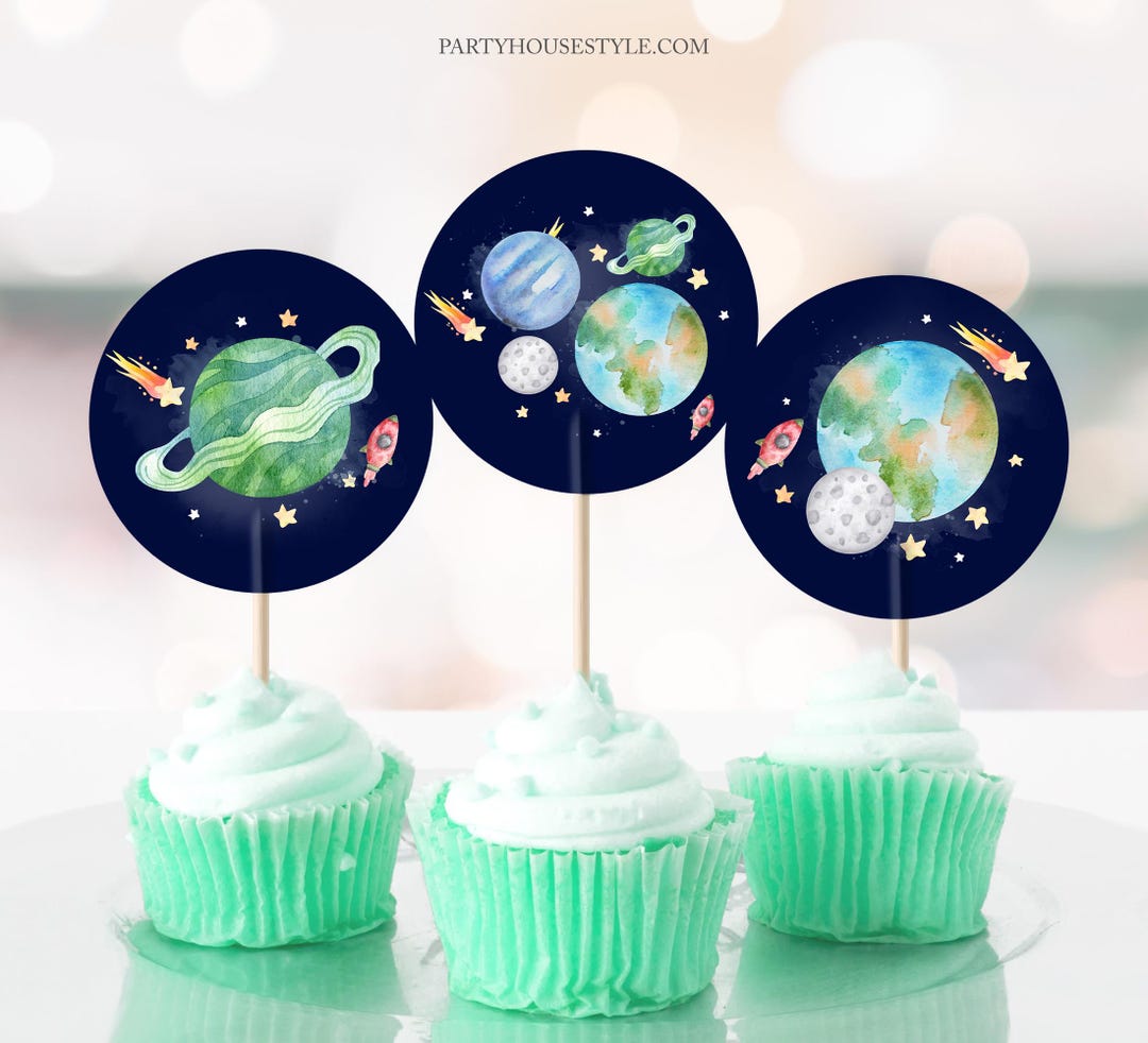 Galaxy Space Birthday Cupcake Toppers First Trip Around the Sun Favor ...
