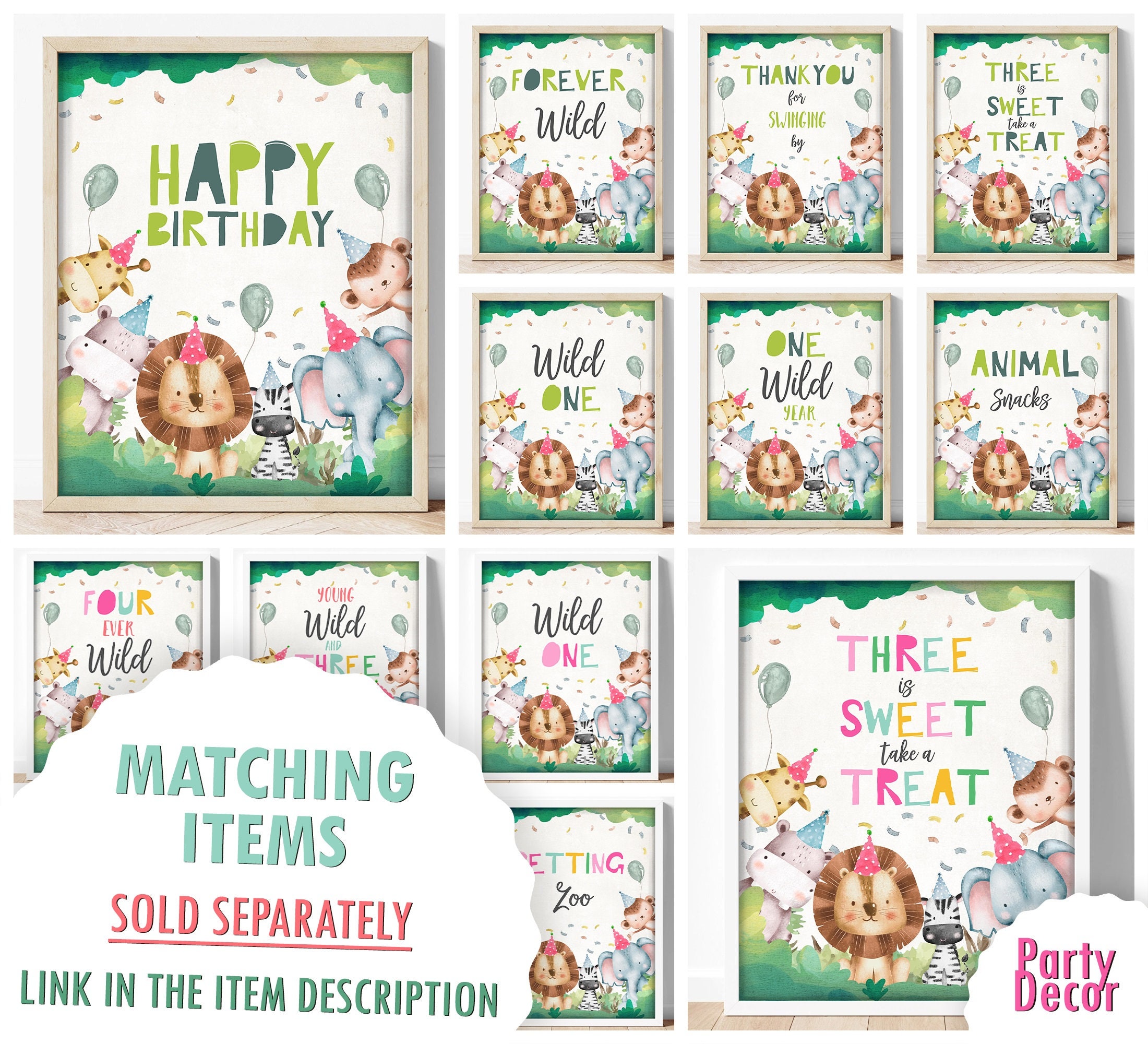 Editable Party Animals Birthday Backdrop Banner Safari Animals Girl ...