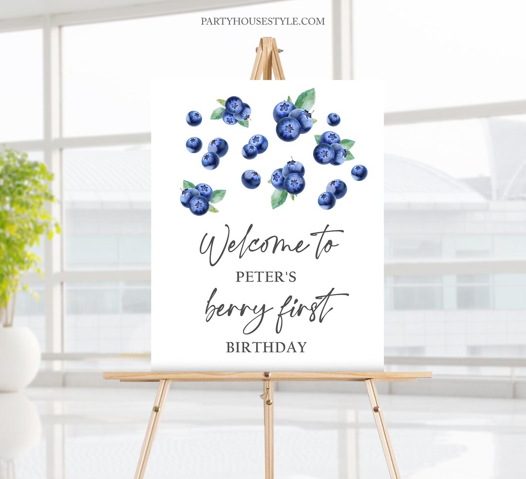 Editable Berry First Birthday Welcome Sign Blueberries Blueberry Party ...