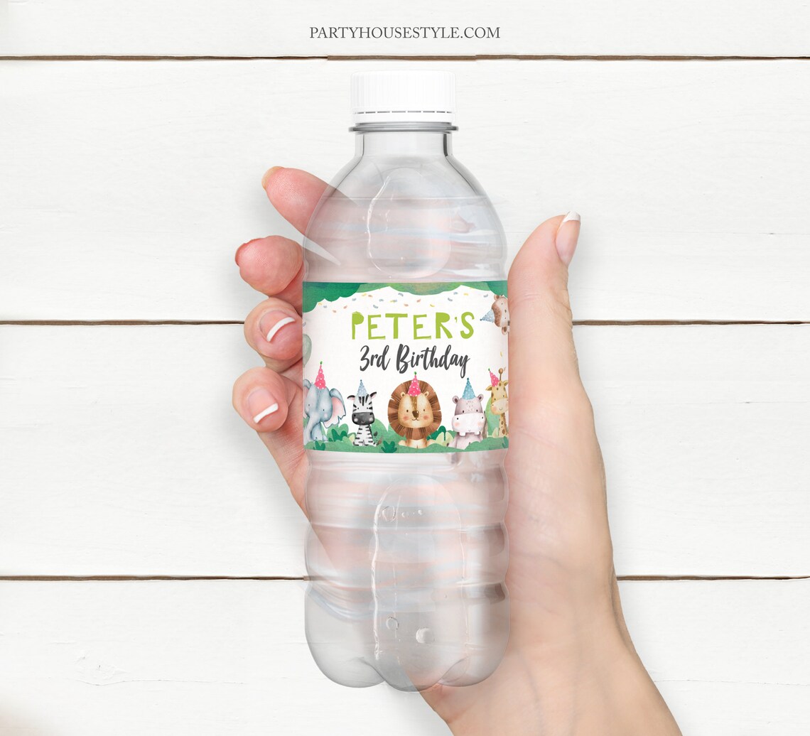 Editable Water Bottle Labels Party Animals Boy Birthday Wild One ...