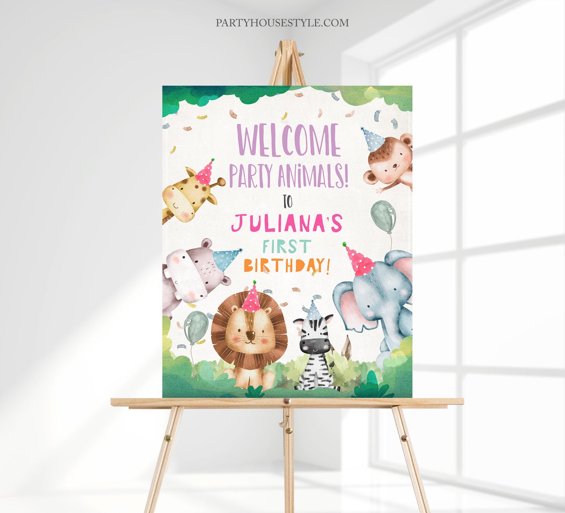 Editable Party Animals Welcome Sign Party Animal Sign Zoo Safari ...