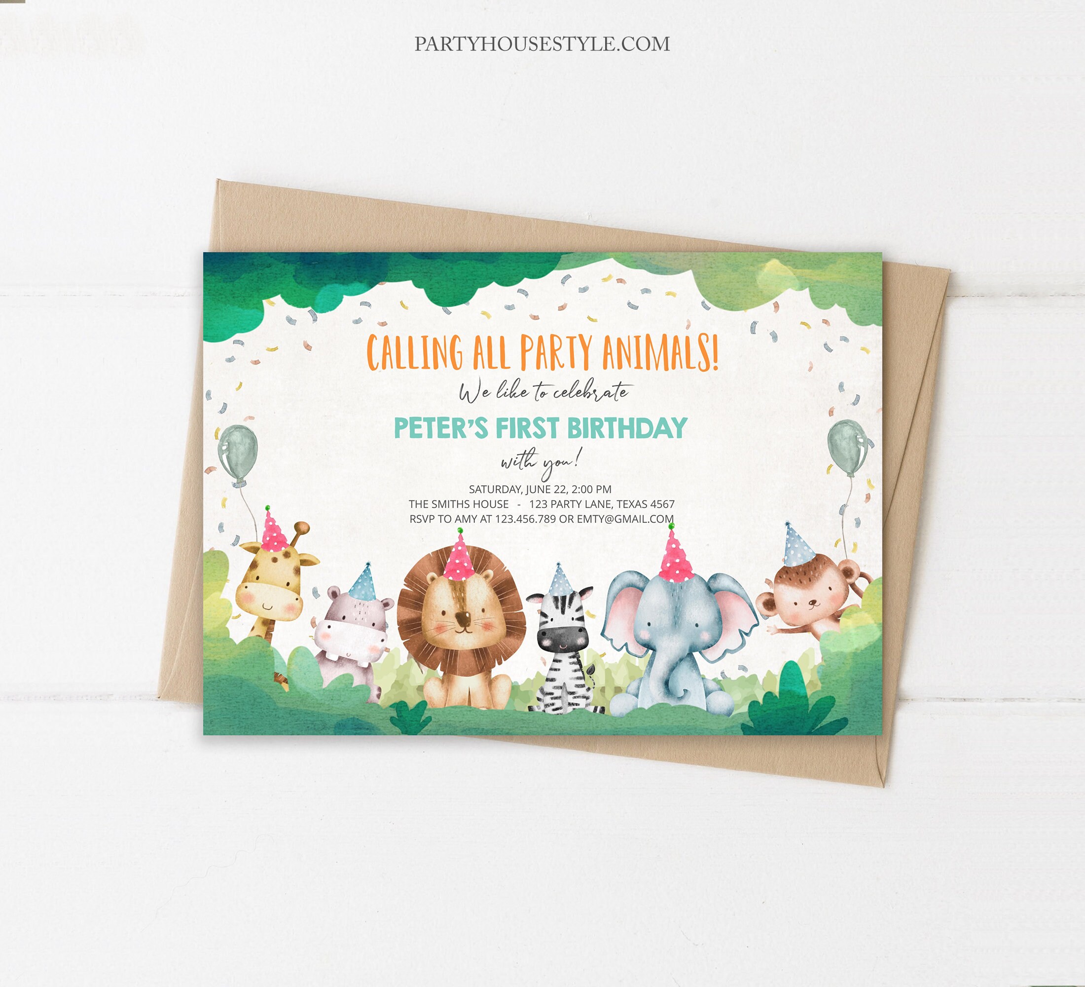 Editable Party Animals Birthday Invitation Wild One Animals Invitation ...