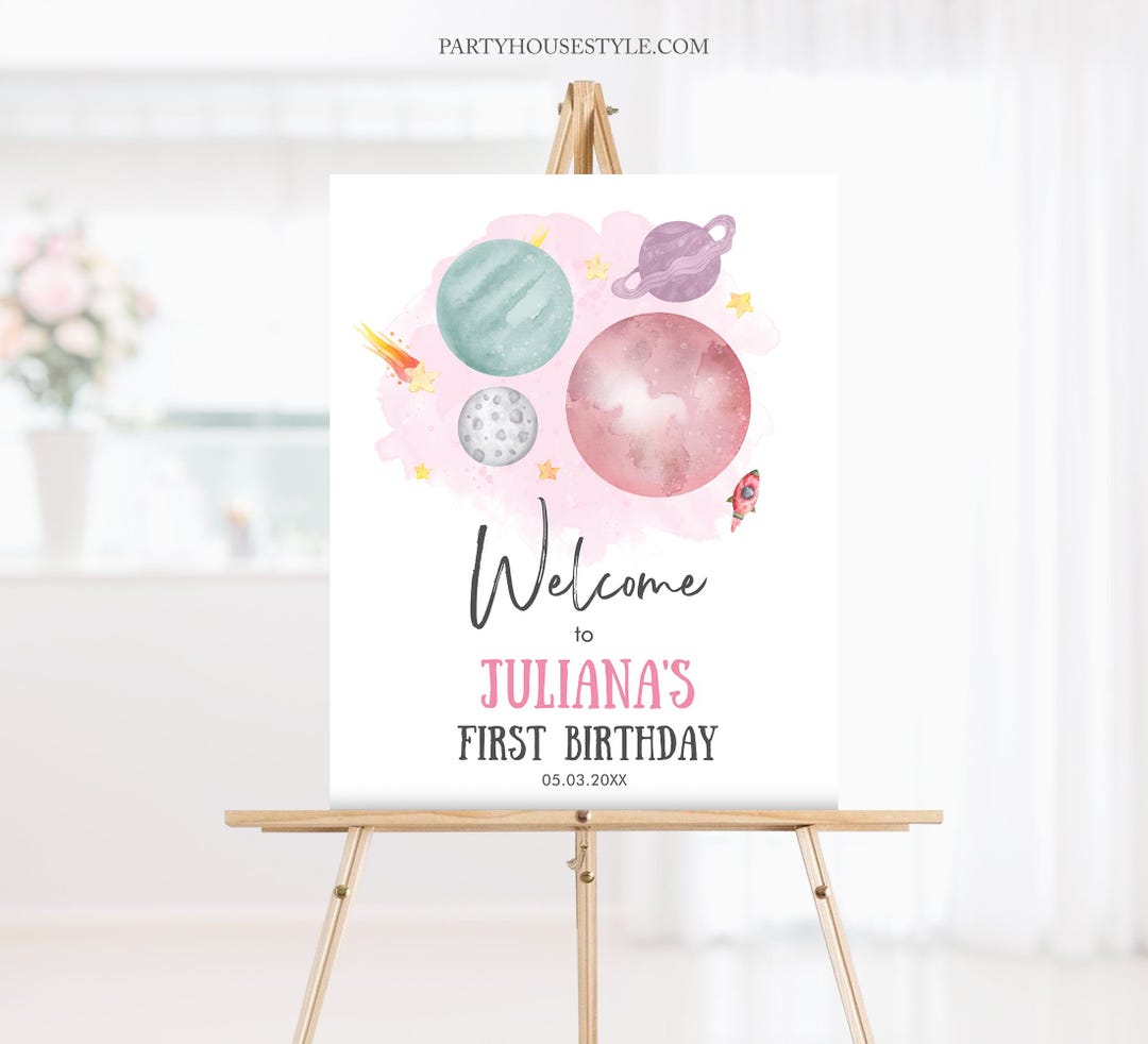 Editable Space and Galaxy Outer Birthday Welcome Sign Birthday Girl ...