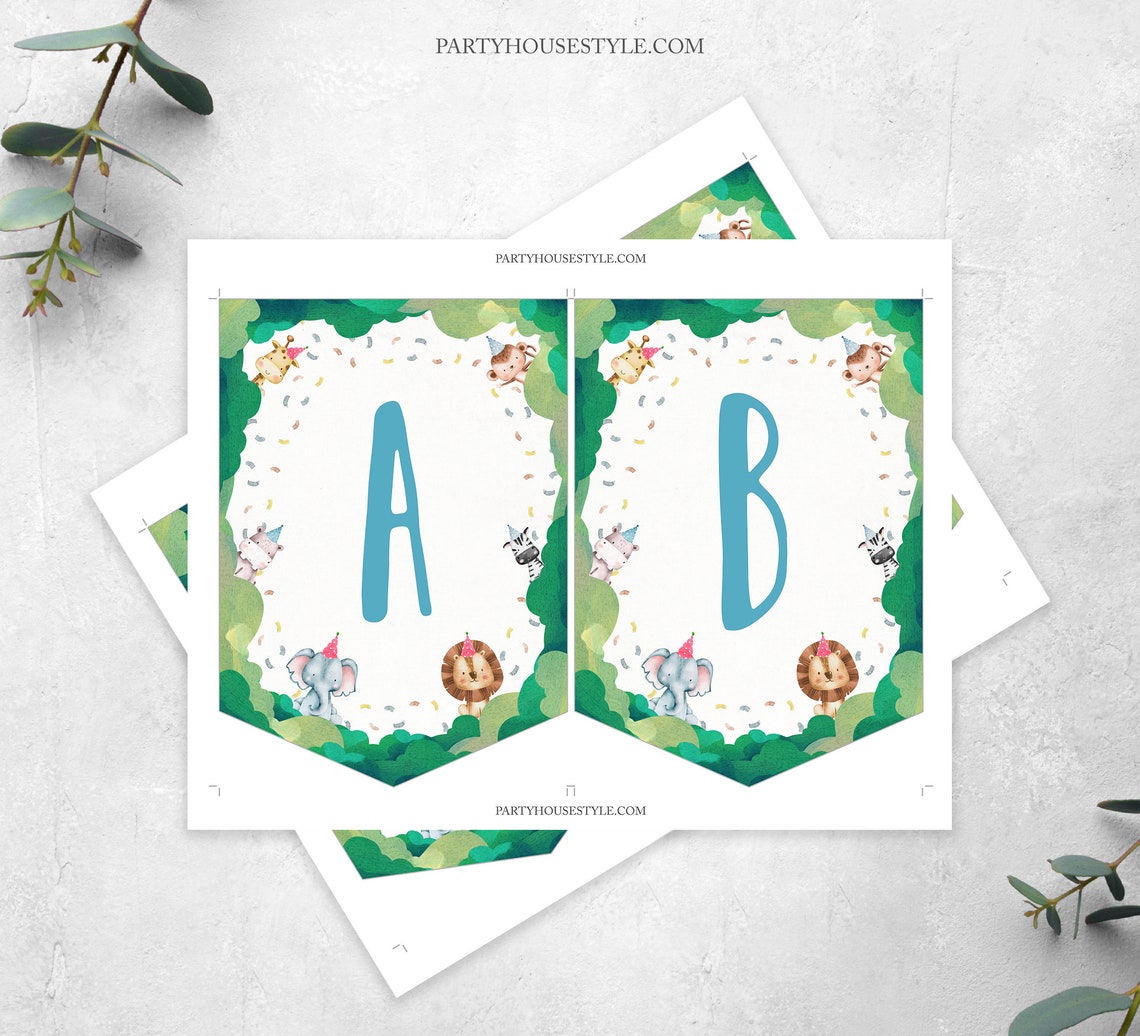 Alphabet Banner A to Z + Number Birthday Jungle Safari Animals Zoo Boy ...