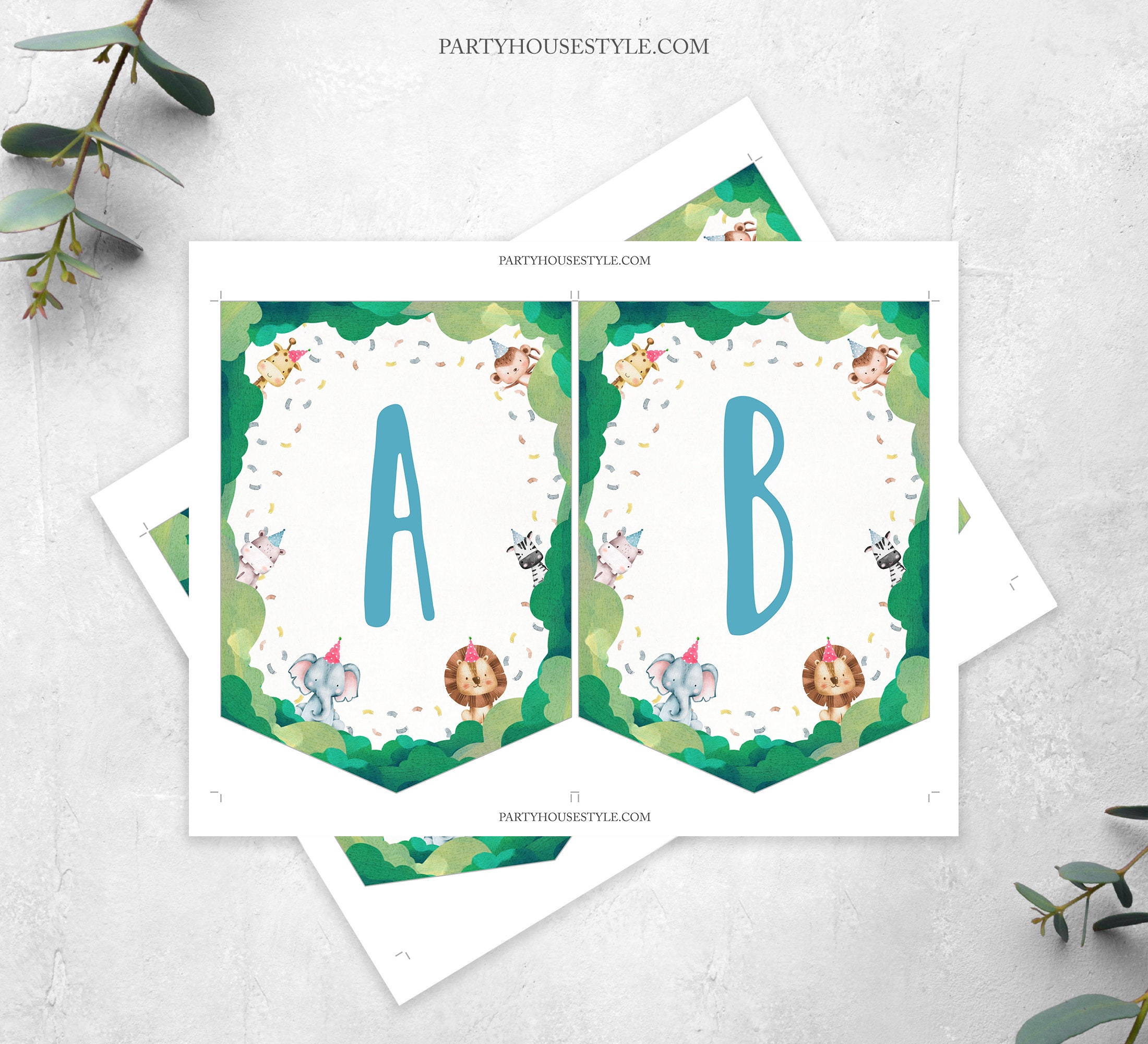 Alphabet Banner A to Z + Number Birthday Jungle Safari Animals Zoo Boy ...