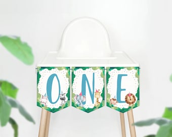 High Chair Banner Safari Animals Boy Party Animals Wild One Birthday ...