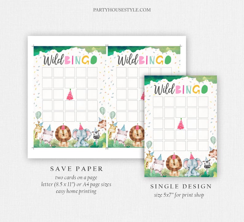 Editable Wild Bingo Birthday Game Party Animals Safari Girl Bingo Work ...