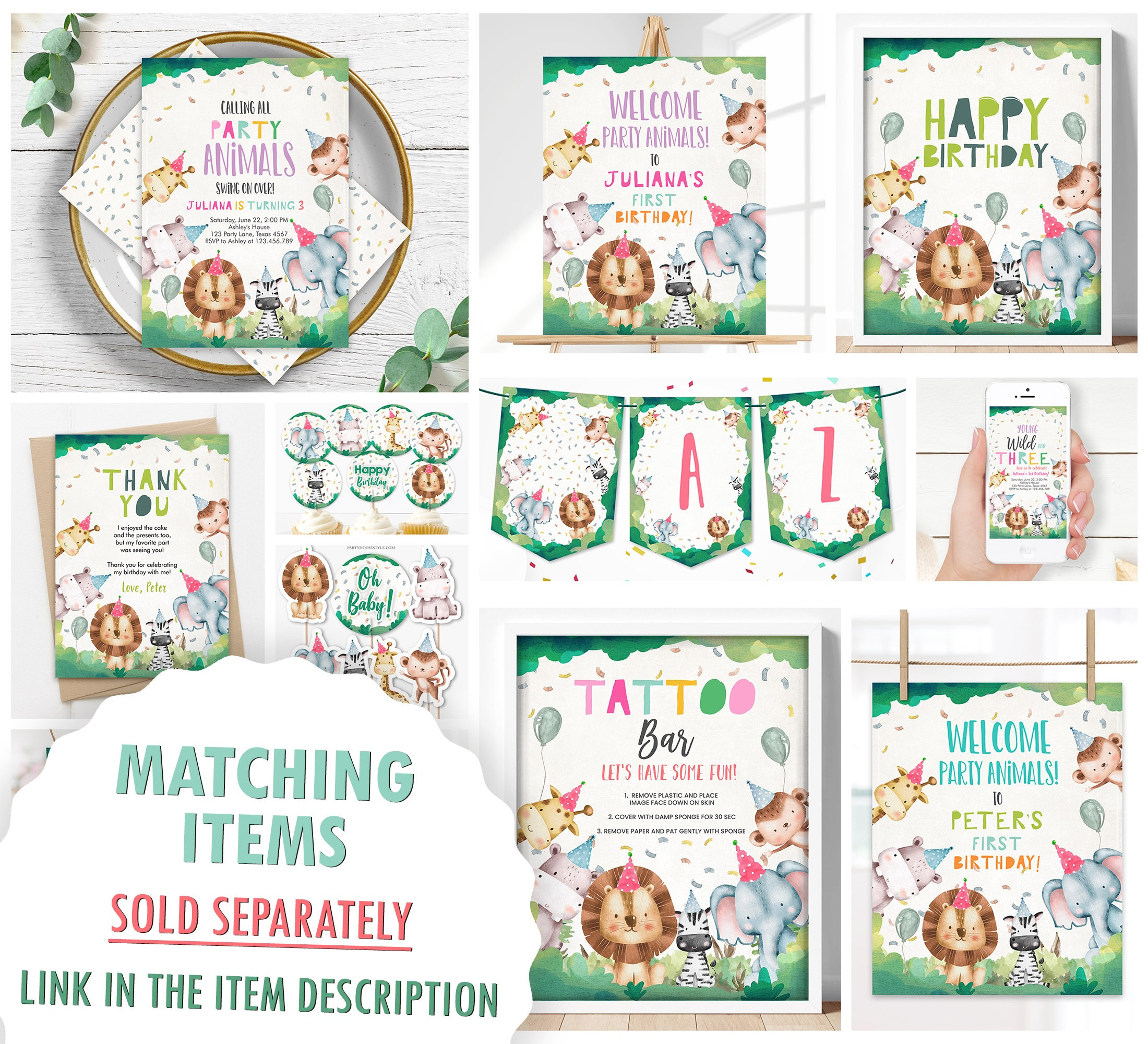 Alphabet Banner A to Z + Number Birthday Jungle Safari Animals Zoo Boy ...