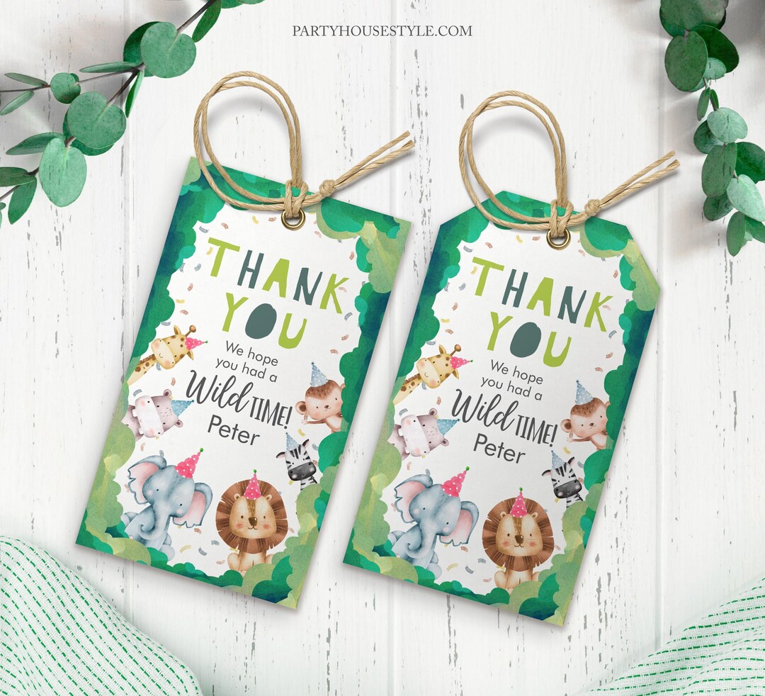 Editable Favor Tags Wild One Animals Thank You Tags Party Animals Zoo ...