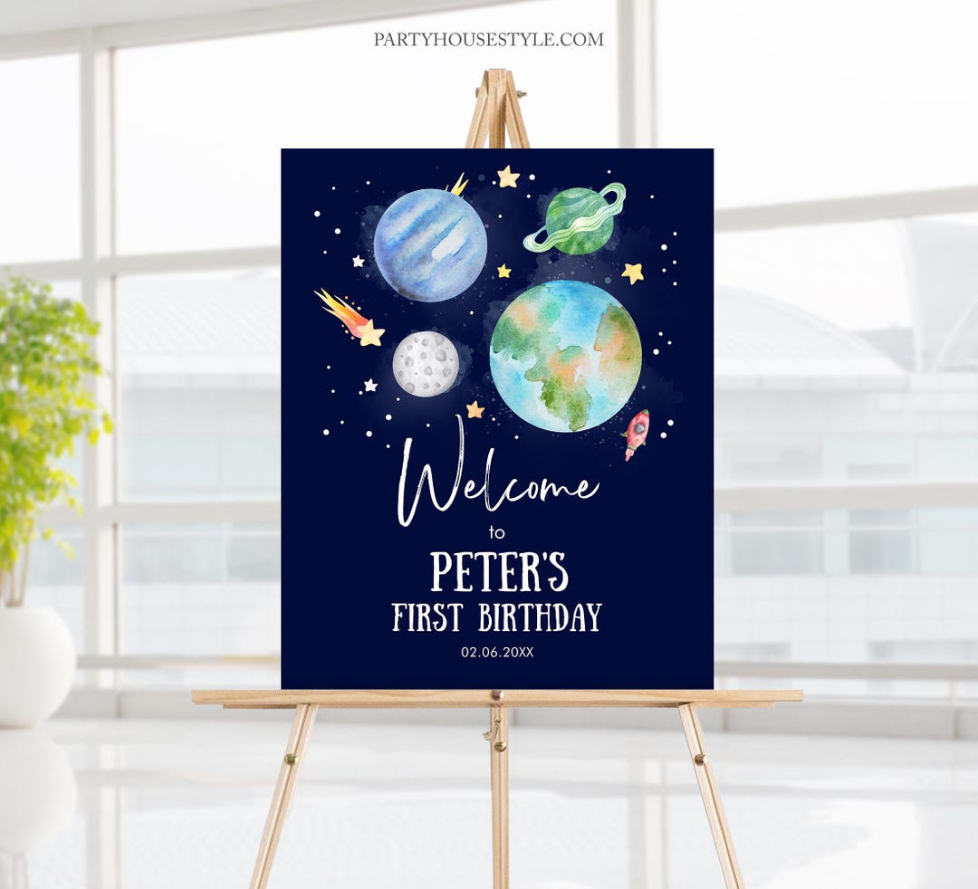 Editable Galaxy Space Birthday Welcome Sign 1st Birthday Boy Galaxy ...
