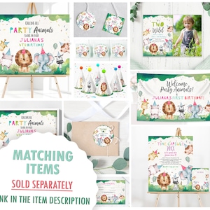 Editable Party Animals Birthday Backdrop Banner Safari Animals Girl ...