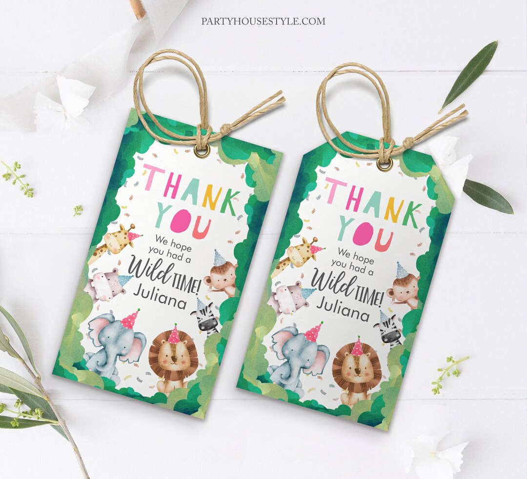 Editable Favor Tags Wild One Animals Thank You Tags Party Animals Zoo ...