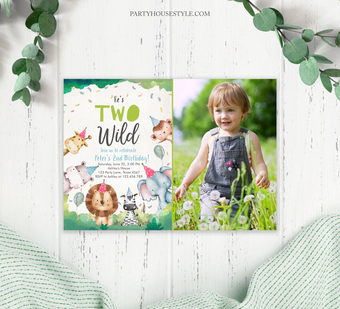 Editable Two Wild Birthday Invitation Boy First Birthday 1st Safari ...