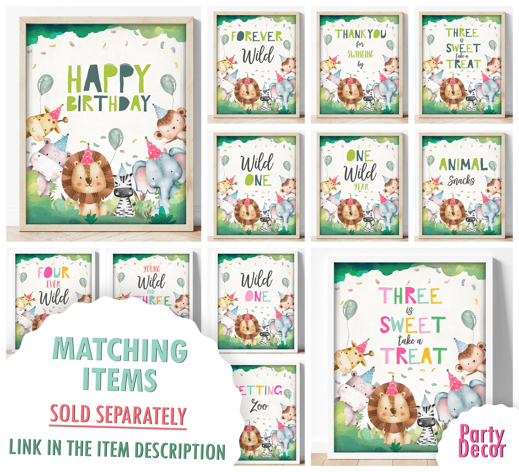 Alphabet Banner A to Z + Number Birthday Jungle Safari Animals Zoo Boy ...