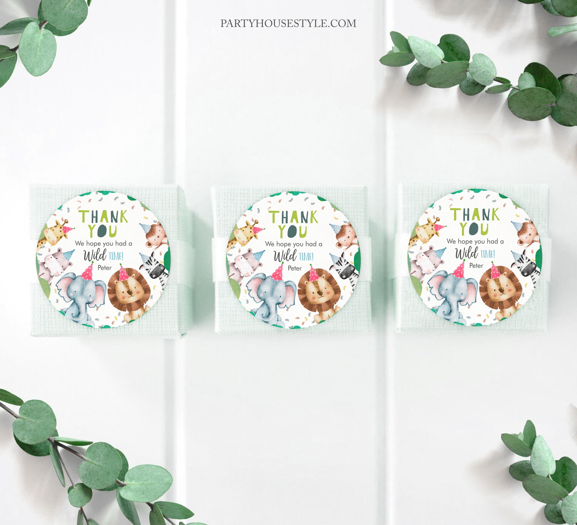 Editable Party Animals Favor Tags Wild One Thank You Tag Safari Animals ...