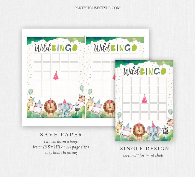 Editable Wild Bingo Birthday Game Party Animals Safari Boy Bingo Work ...