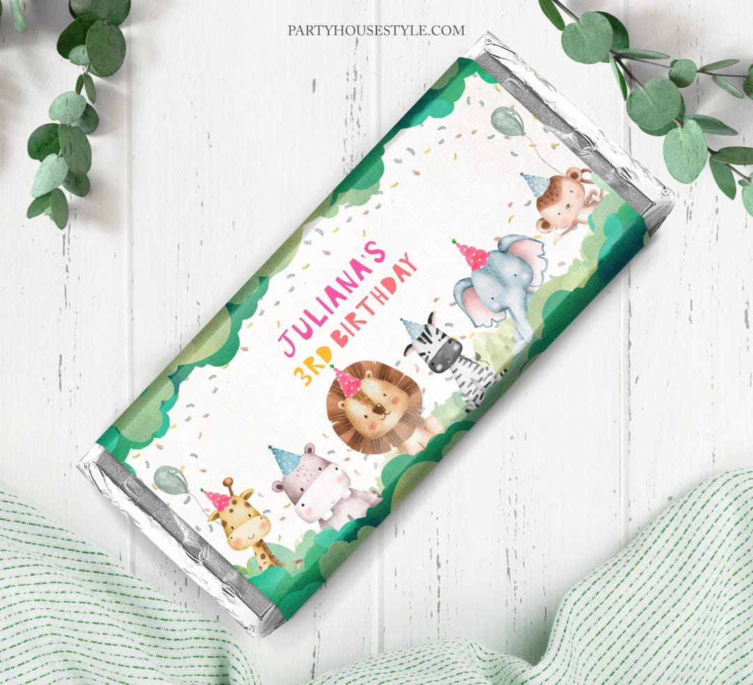 Editable Party Animals Candy Bar Wrapper Birthday Chocolate Bar Wrapper ...