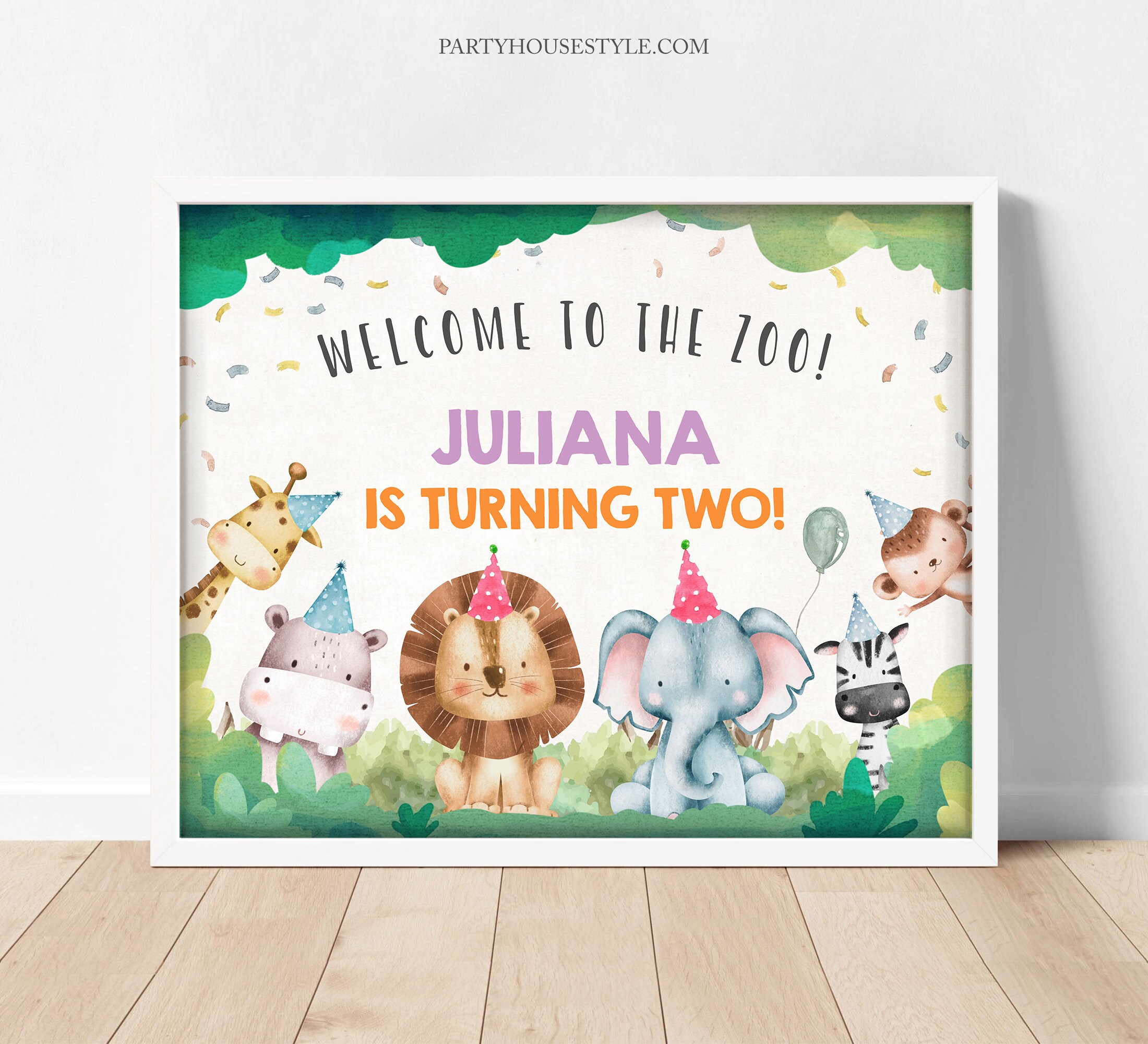 Editable Party Animals Welcome to the Zoo Sign Safari Animals Sign ...