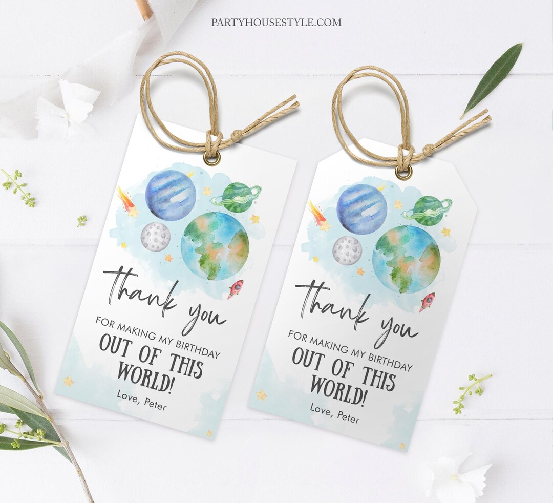 Editable Outer Space Favor Tag Galaxy Gift Tag Space Birthday Thank You ...