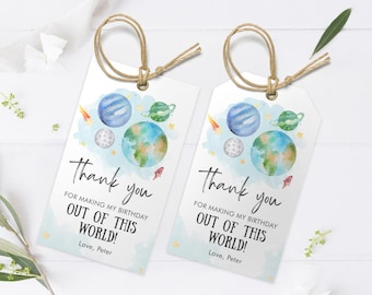 Editable Outer Space Favor Tag Galaxy Gift Tag Space Birthday Thank You ...